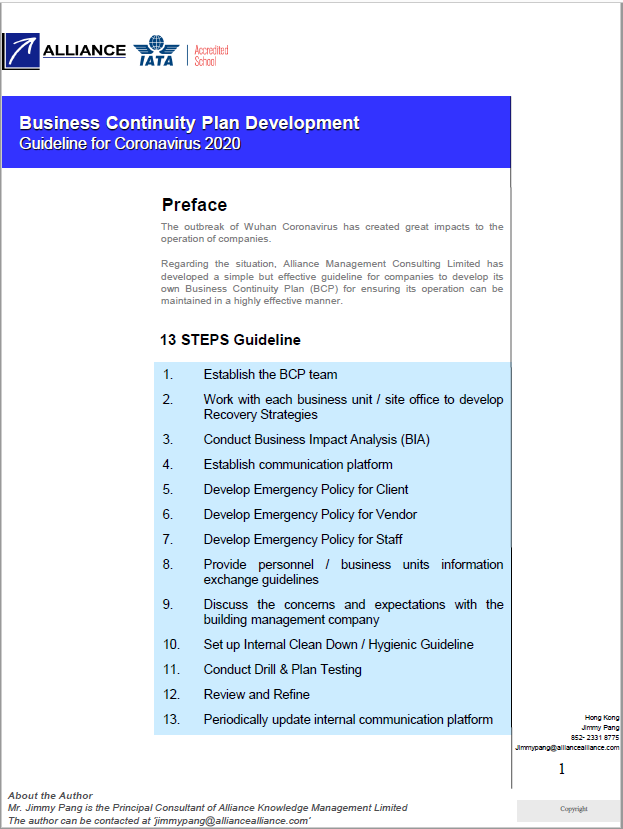 Business Continuity Plan Development – Guideline for Coronavirus 2020 ...